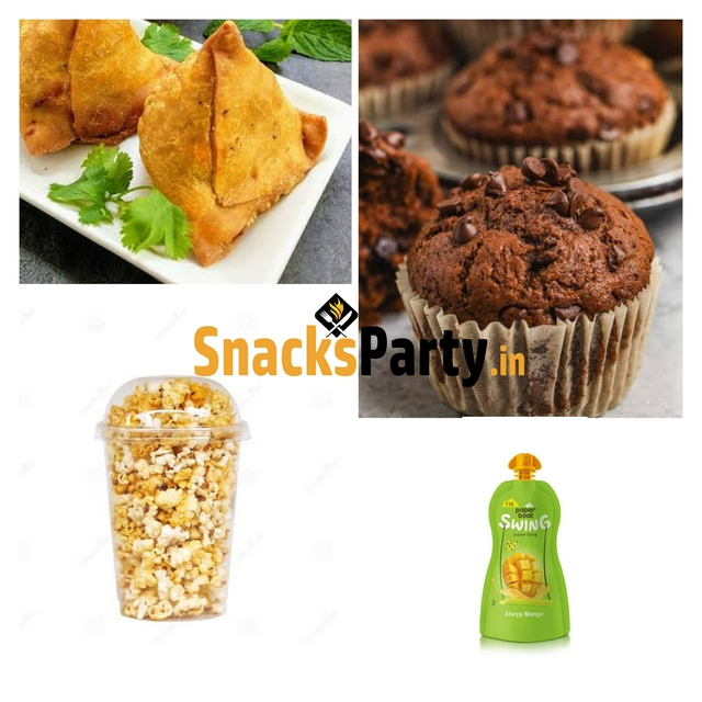 Aloo samosa, Pop corn, Chocolate Muffin,Paperboat juice combo